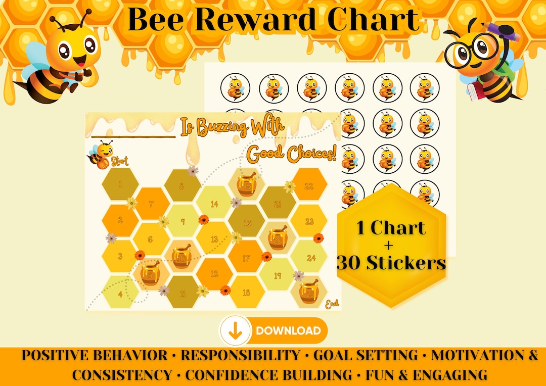 Bee Reward Chart for Kids: Printable Behavior Tracker With Stickers ...