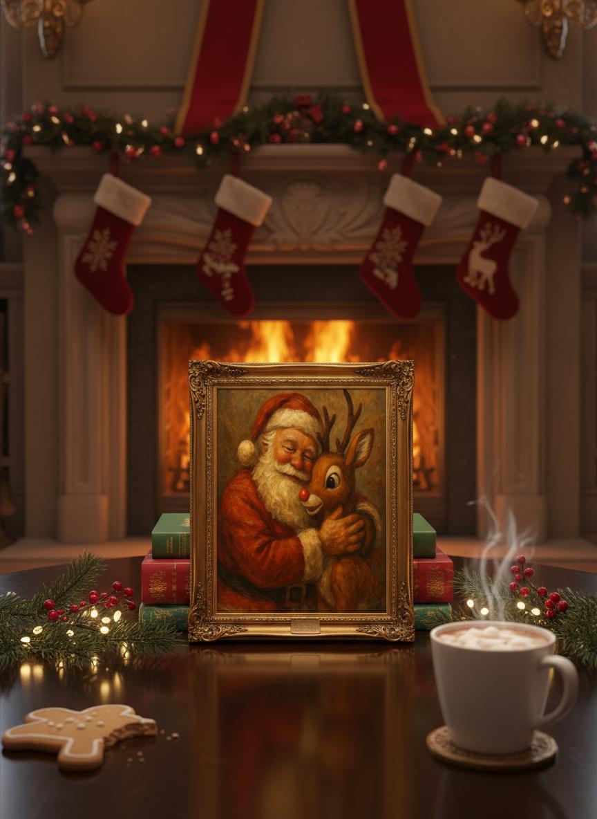 Santa’s Hug With Rudolph Painting Digital Download - Etsy