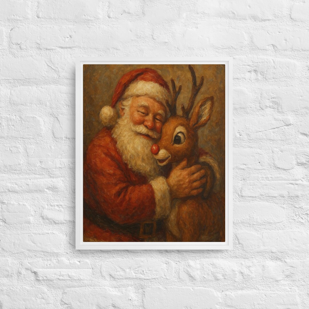 Santa's Hug With Rudolph Framed Canvas - Etsy