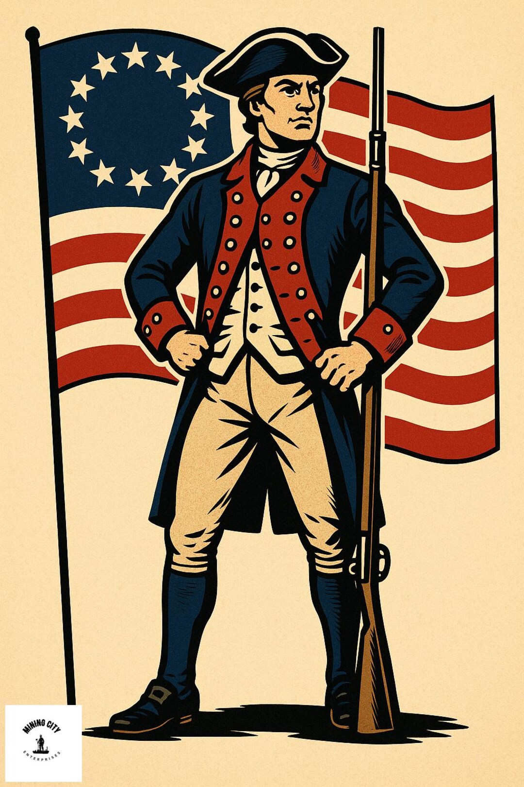 American Patriot With Betsy Ross Flag – Vintage Style Digital Art Print ...