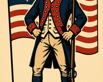 American Patriot With Betsy Ross Flag – Vintage Style Digital Art Print ...