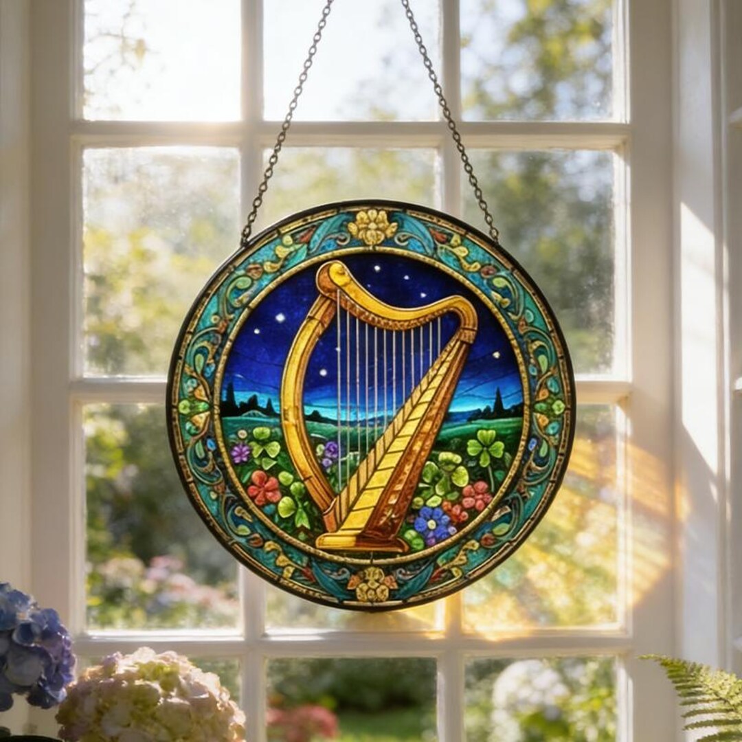 Irish Harp Stained Glass Suncatcher,celtic Window Hanging Art,harp ...