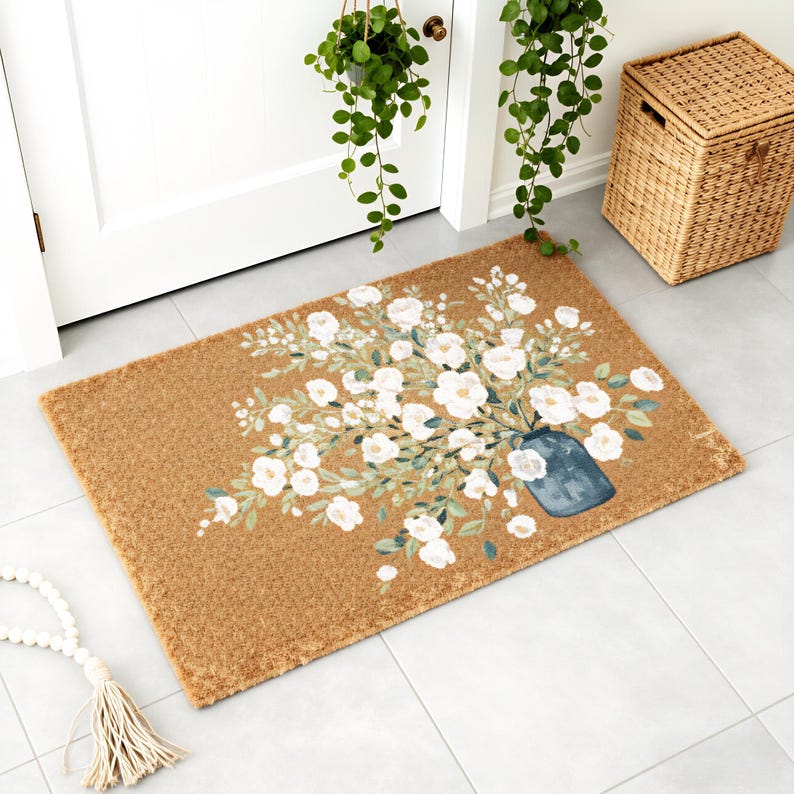 Floral Vase Doormat,floral Rustic Doormat,vase Bloom Entry Mat,boho ...