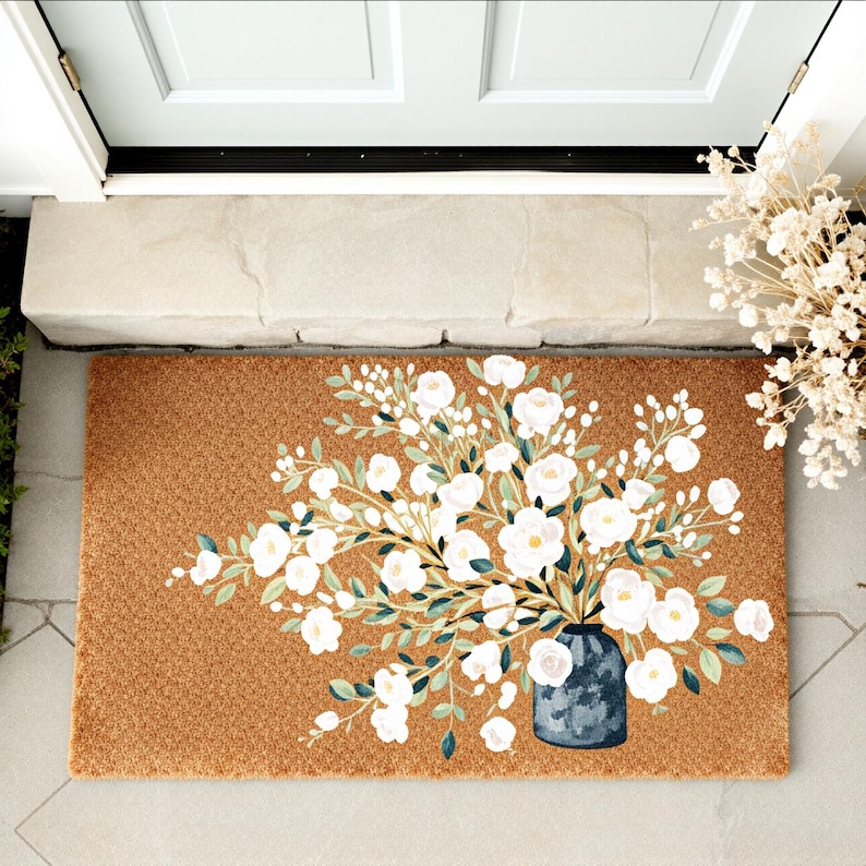 Floral Vase Doormat,floral Rustic Doormat,vase Bloom Entry Mat,boho ...