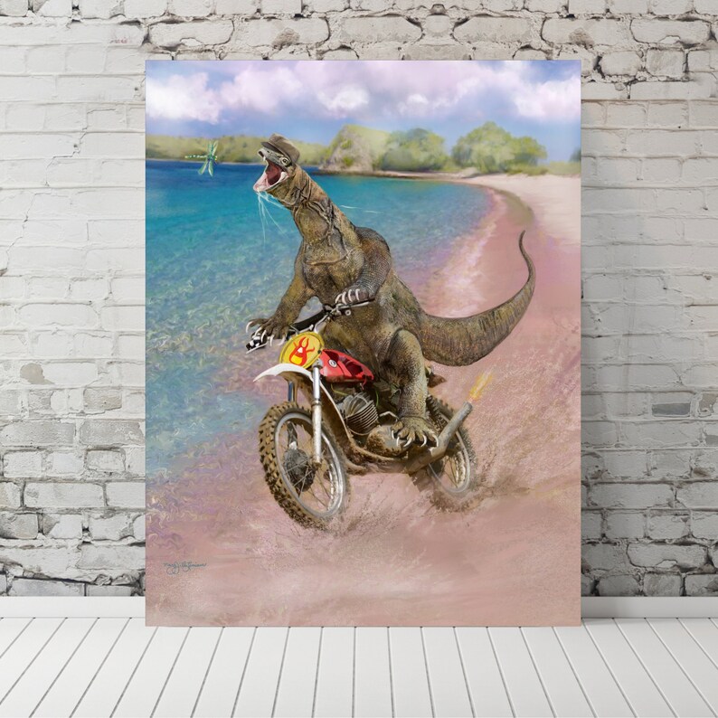 Komodo Dragon Greeting Card, Komodo Dragon on Motocross Motorcycle ...