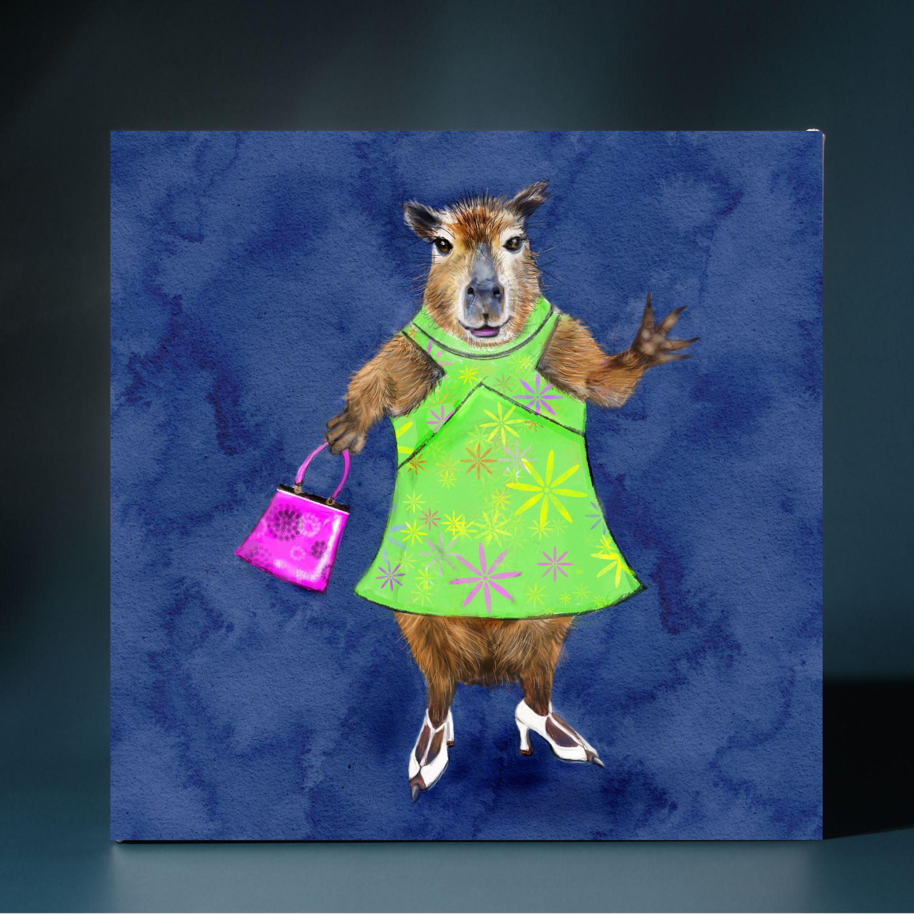 Capybara Fine Art Print on Paper or Canvas, Funny Fashion Icon Capybara ...