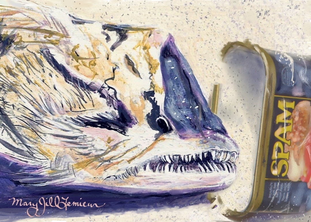 Dead Fish Spam Art ACEO - Funny Dead Fish Print - Beach Decomposed Fish ...