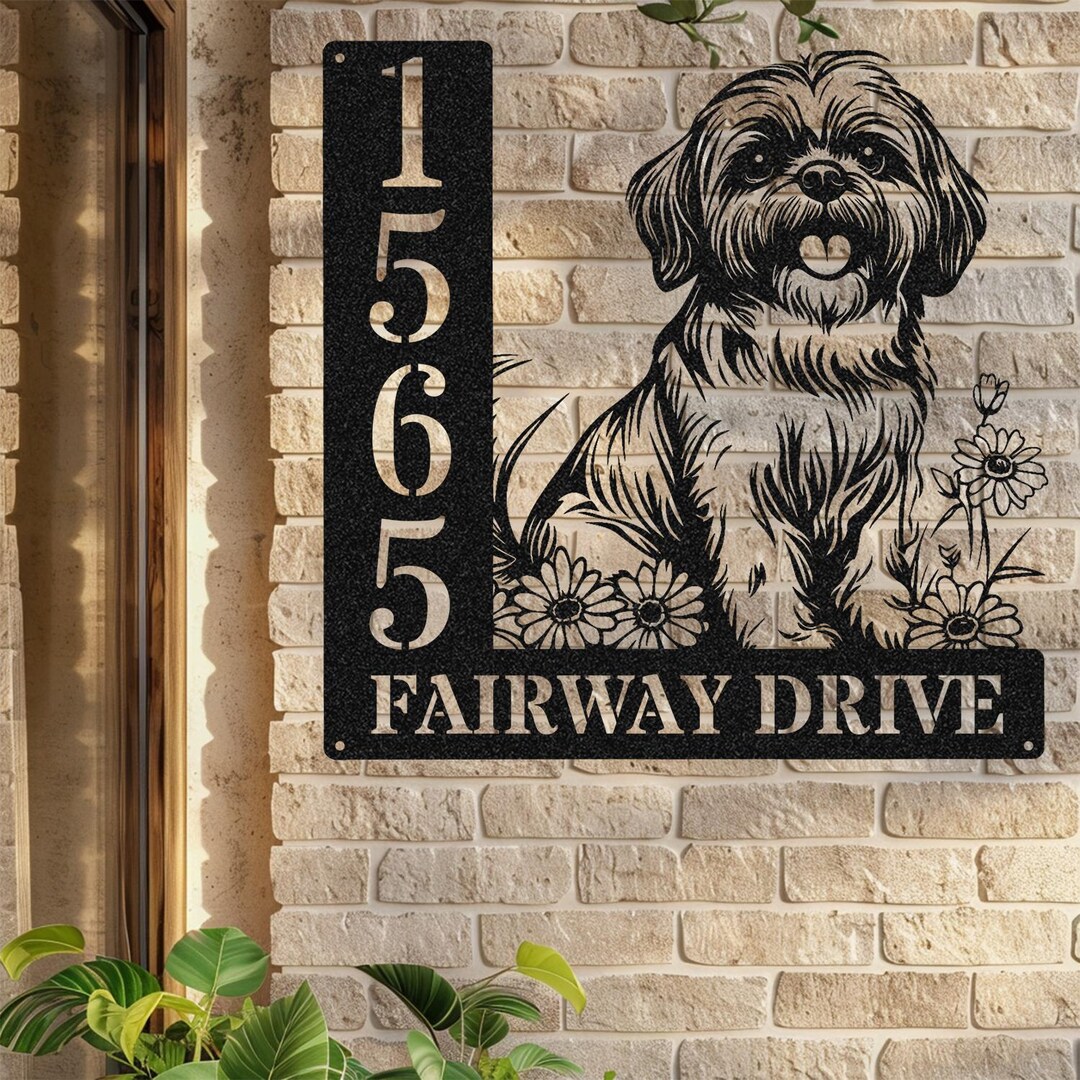 Personalized Shih Tzu Dog Address Sign, Custom Dog With Daisy Flowers ...