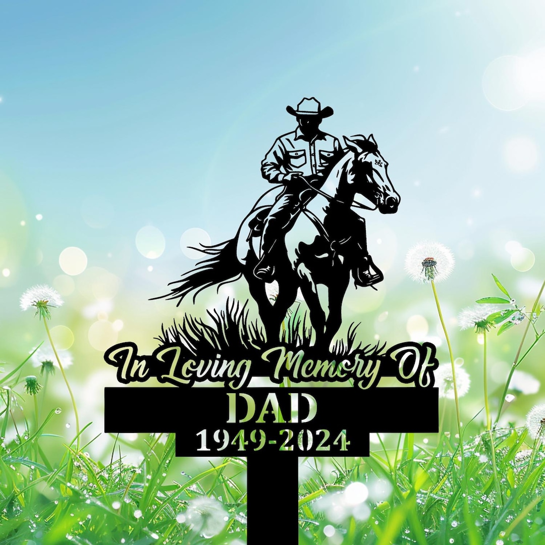 Custom Cowboy on Horse Grave Marker – Personalized Western Memorial ...