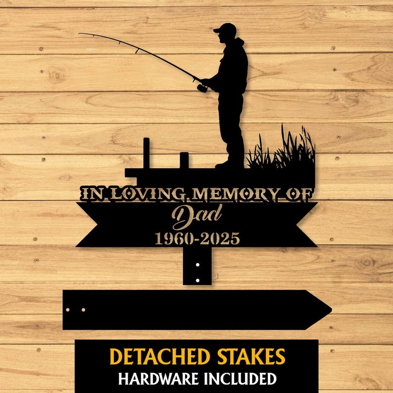 Custom Fishing Memorial Garden Stake, Fisherman Memorial Metal Stake ...