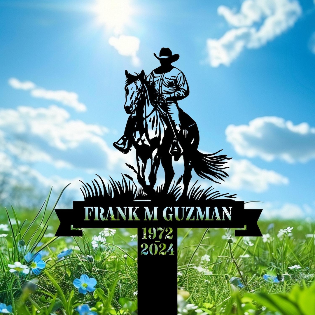 Cowboy on Horseback Memorial Grave Marker – Western Rancher Custom ...