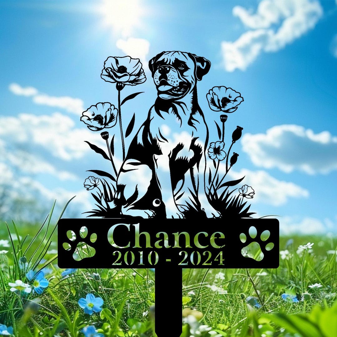 Custom Boxer Dog Metal Memorial Stake, Personalized Boxer With Poppy ...