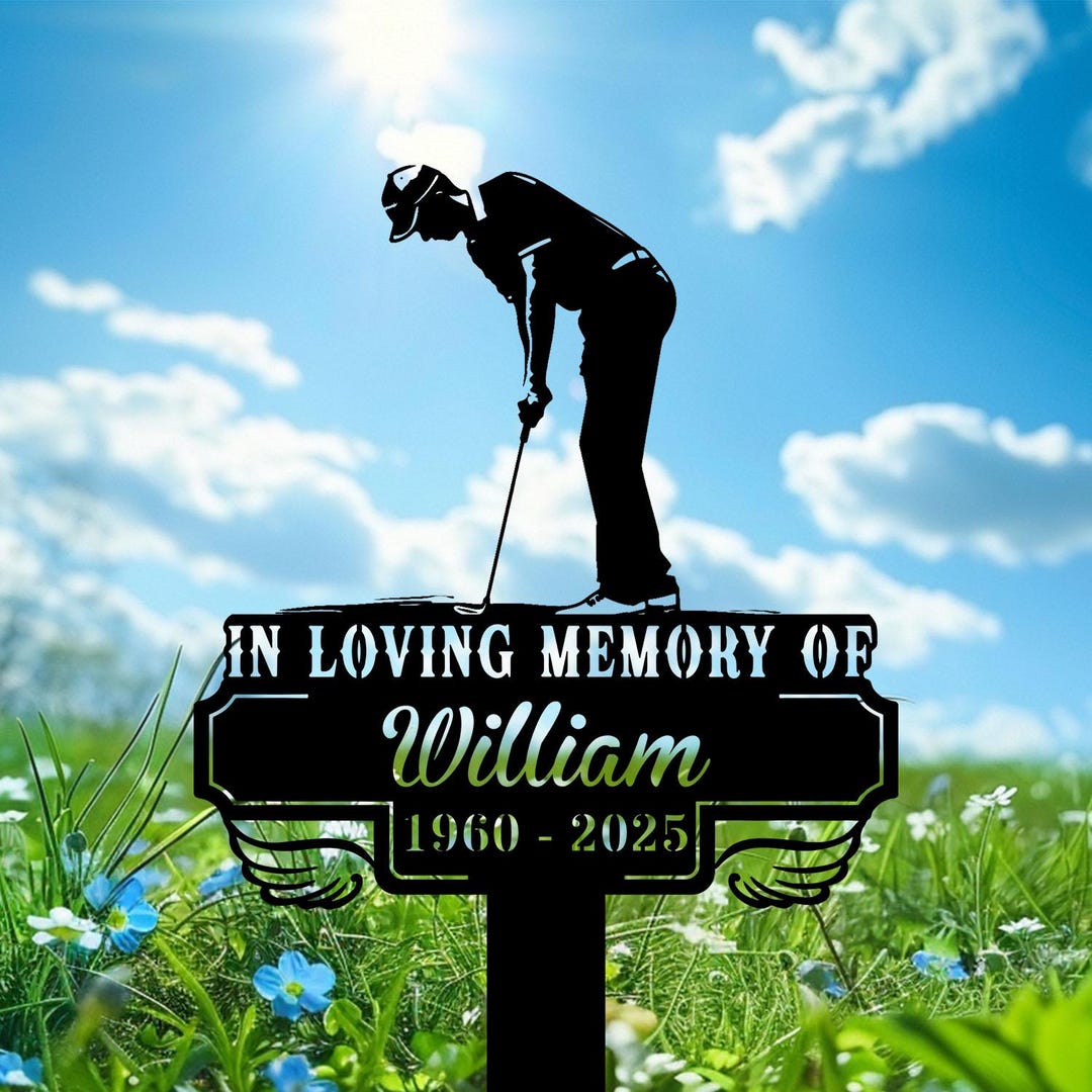 Personalized Golfer Grave Marker, Golfer Putting Memorial Metal Art ...