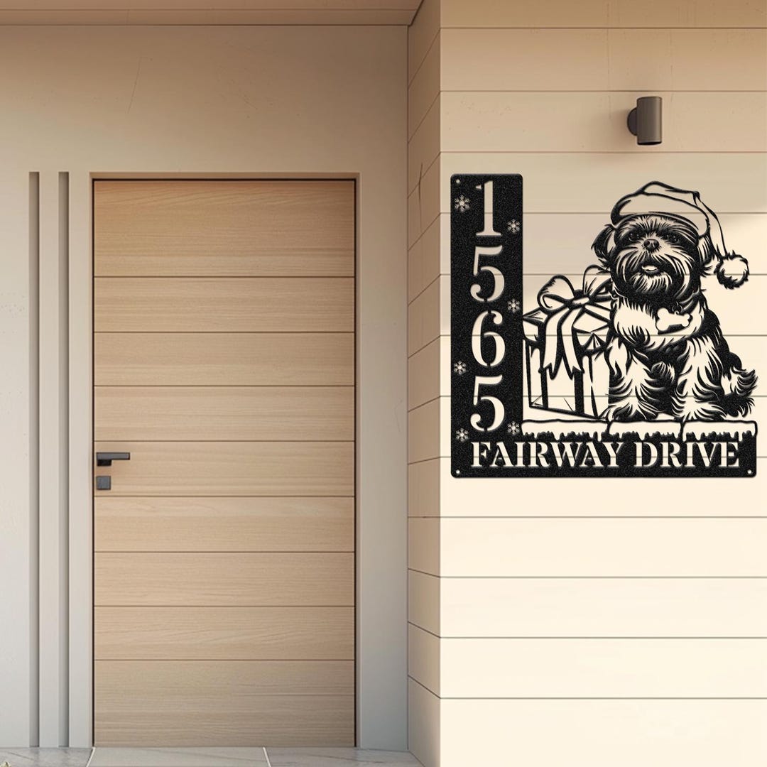 Custom House Number Display, Personalized Shih Tzu Sitting With Santa ...