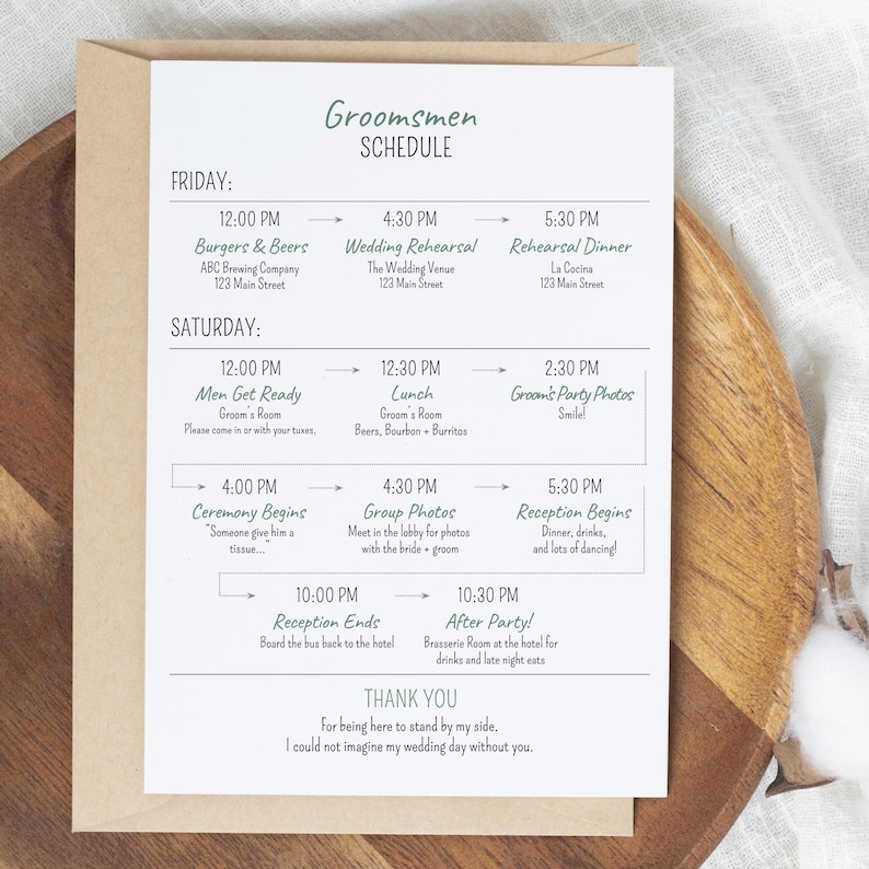 Editable Wedding Itinerary Template – Bridesmaid, Groomsmen, Guest ...