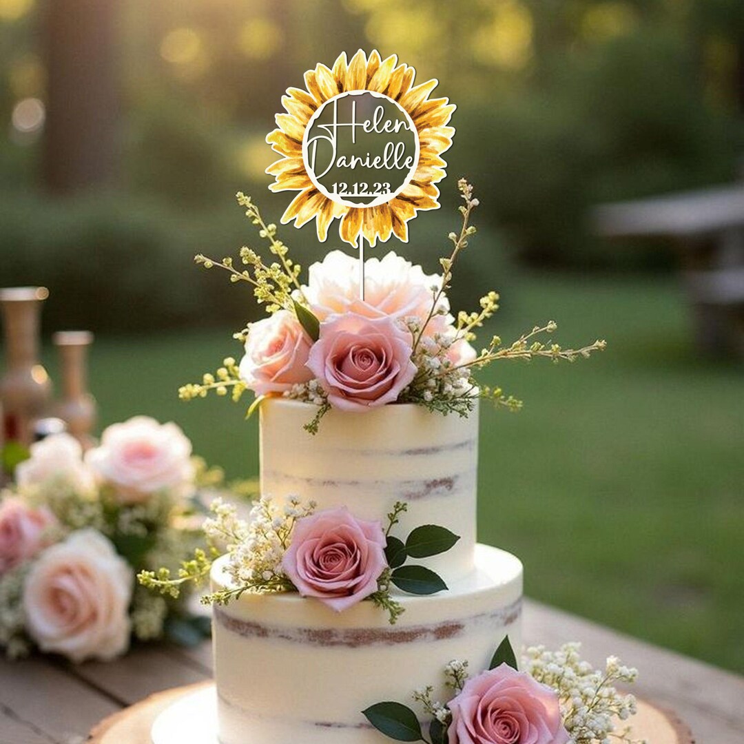 Sunflower Cake Topper With Names and Date A Romantic Keepsake - Etsy