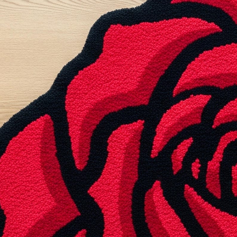 Bold Rose Shaped Rug – Hand Tufted Statement Floor Art – Red Flower Rug ...