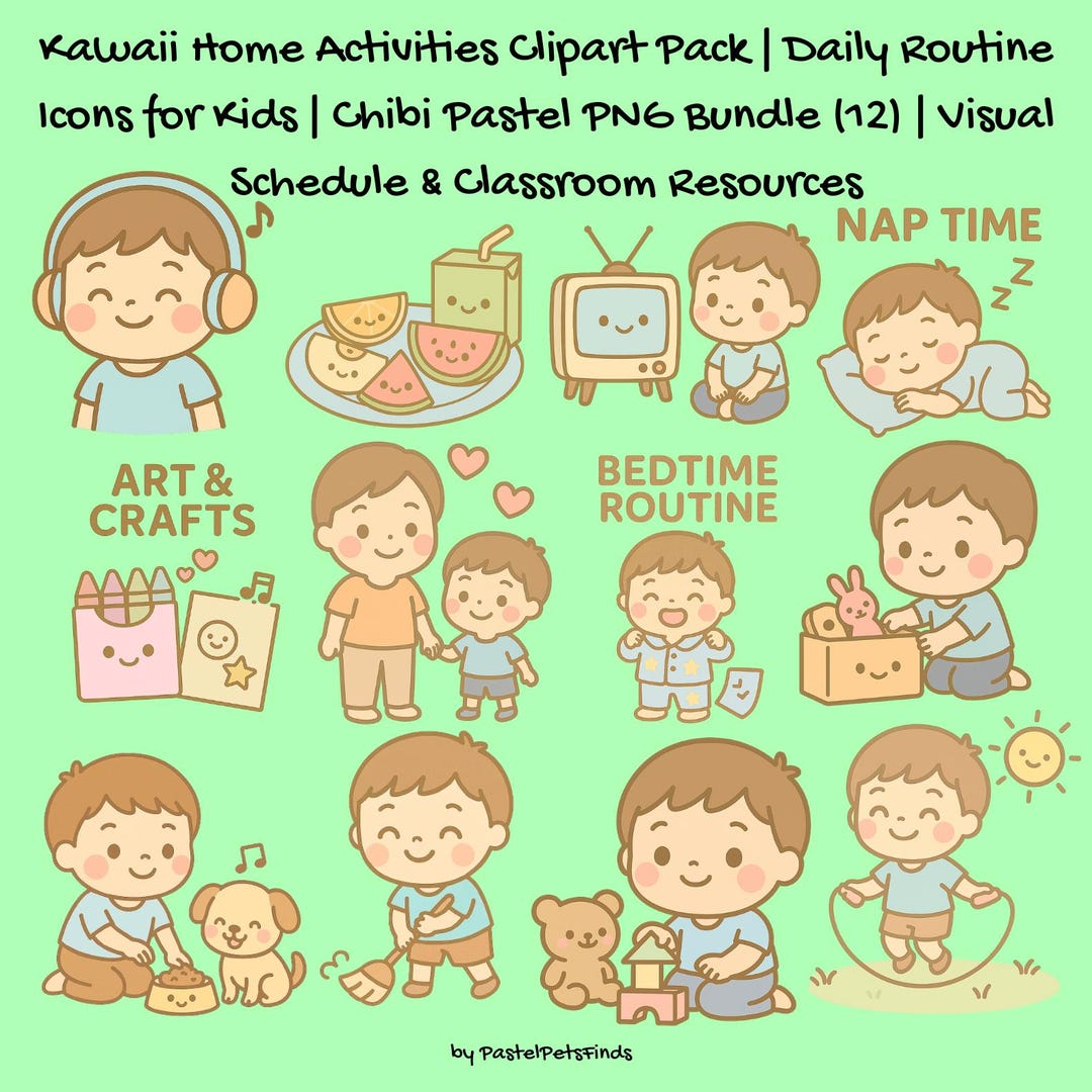 Kawaii Home Activities Clipart Pack | Daily Routine Icons for Kids ...