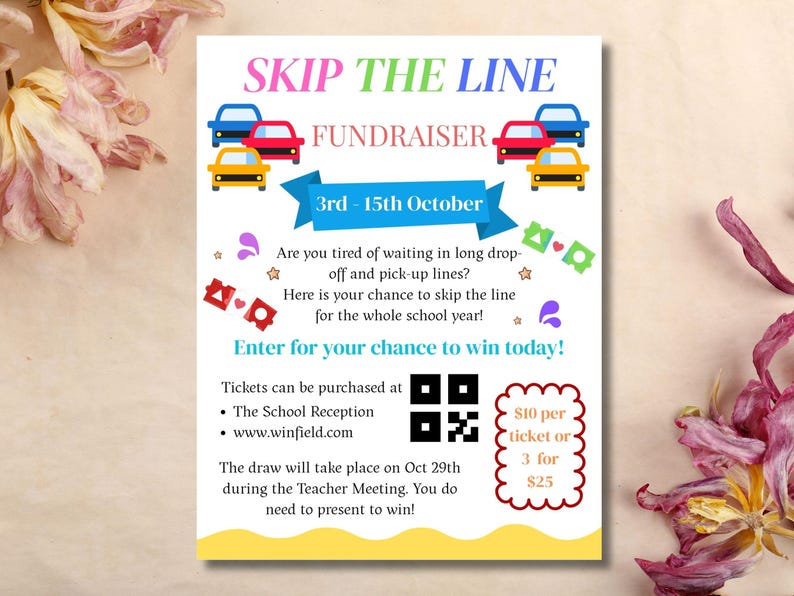 Skip the Line Fundraiser Flyer Template: Editable School PTO PTA ...