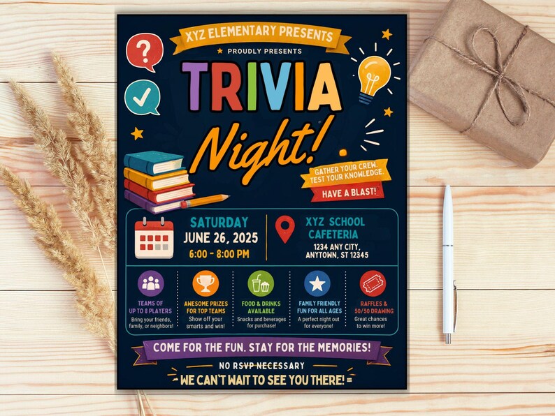 Trivia Night Flyer Template | Editable Trivia Night Poster | School ...