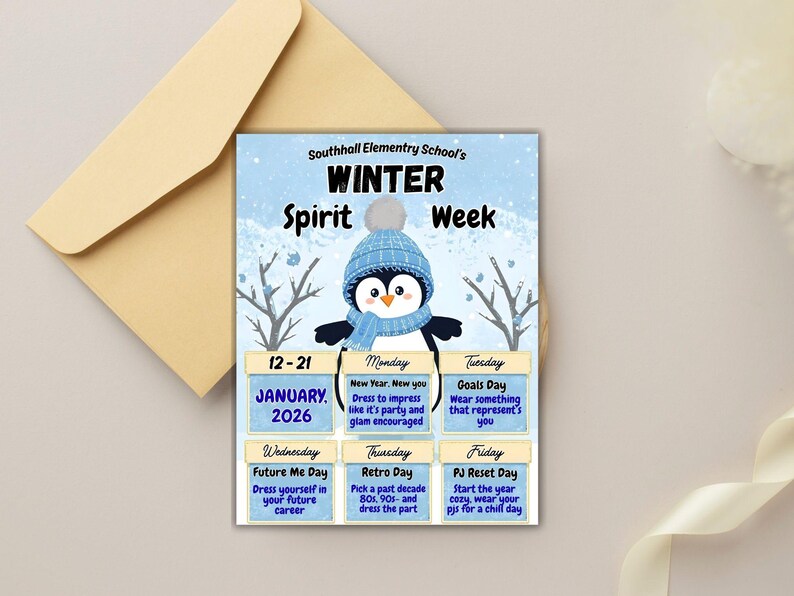 Editable Winter Spirit Week Flyer Template, School Spirit Schedule ...