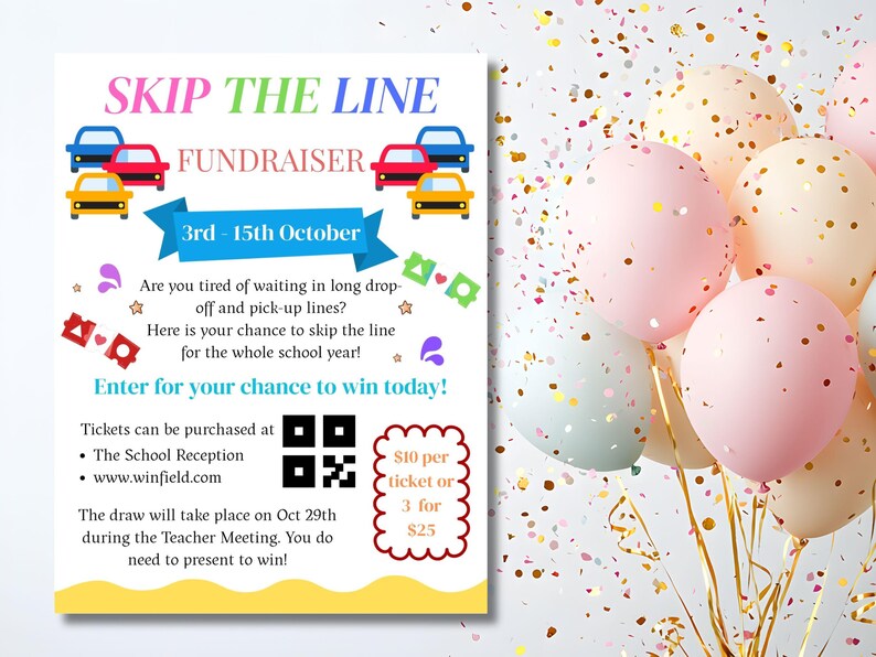Skip the Line Fundraiser Flyer Template: Editable School PTO PTA ...
