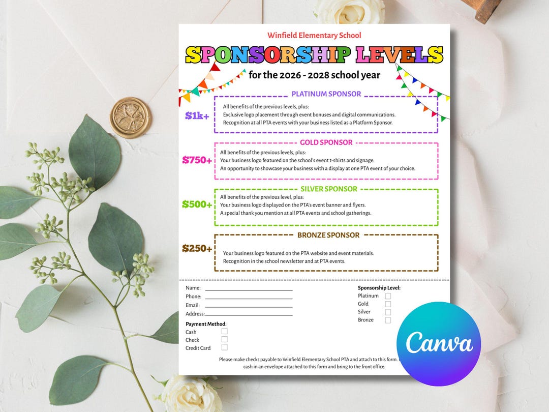 Editable PTO PTA Sponsorship Flyer Template (digital Download) - Etsy