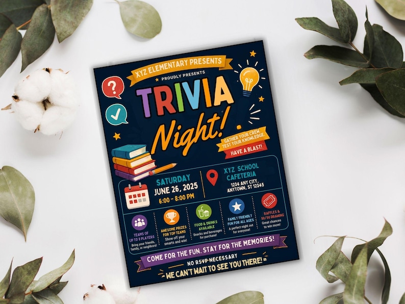 Trivia Night Flyer Template | Editable Trivia Night Poster | School ...