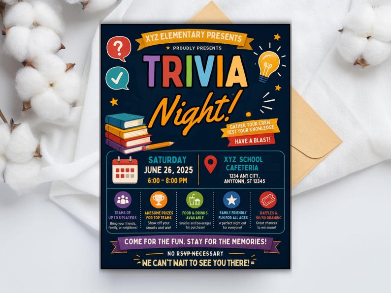 Trivia Night Flyer Template | Editable Trivia Night Poster | School ...