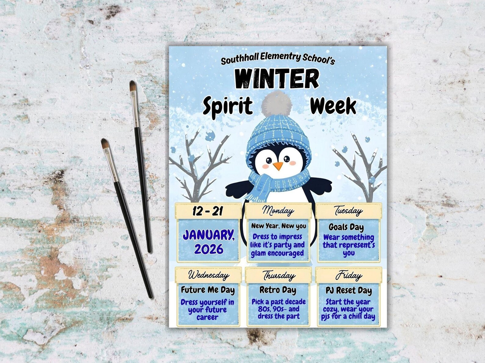 Editable Winter Spirit Week Flyer Template, School Spirit Schedule ...