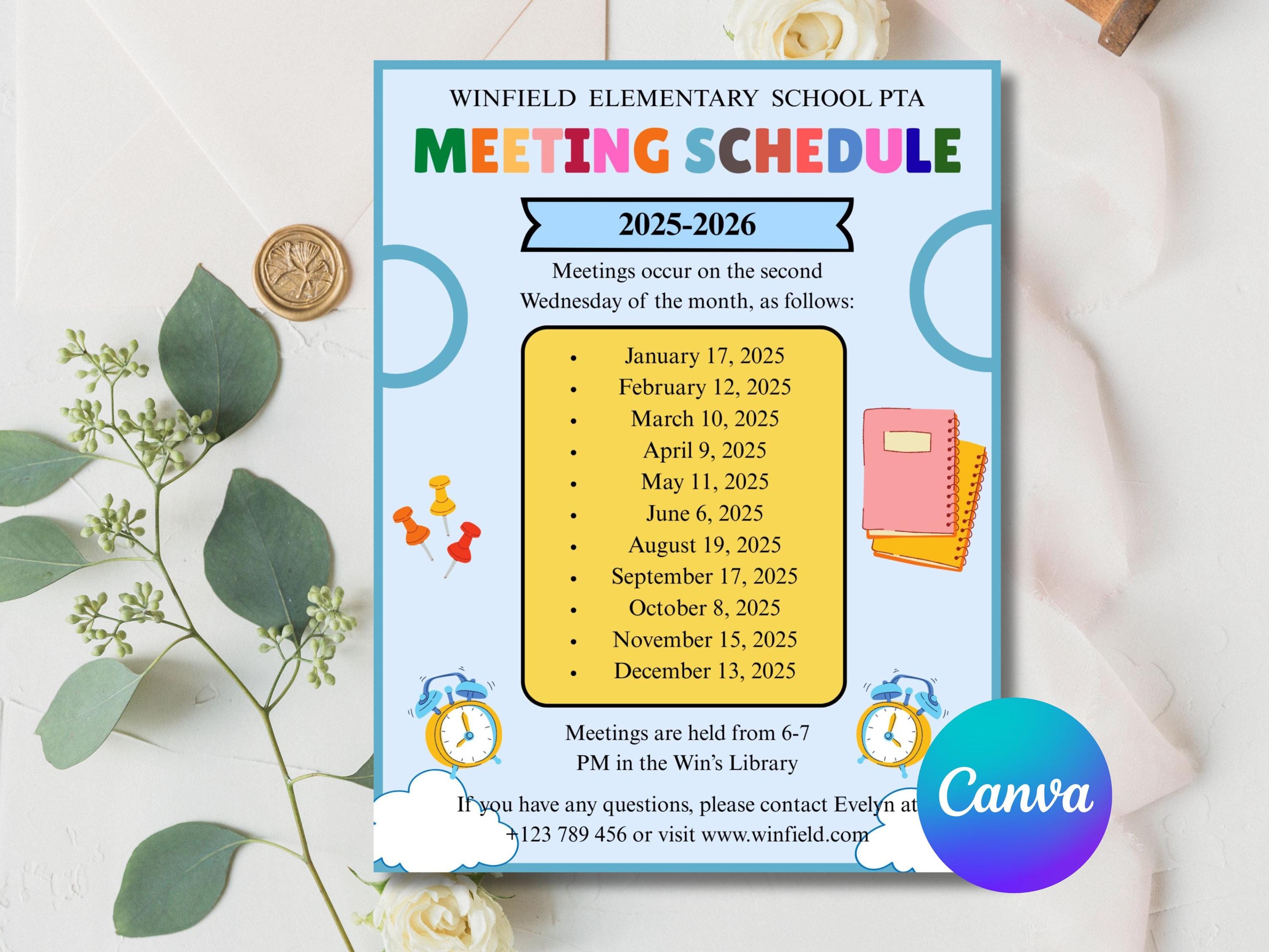 Editable PTA PTO Meeting Schedule Flyer: Printable School Calendar ...