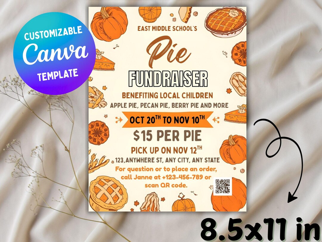 Pie Fundraiser Flyer, Thanksgiving Template (canva, Digital Download ...