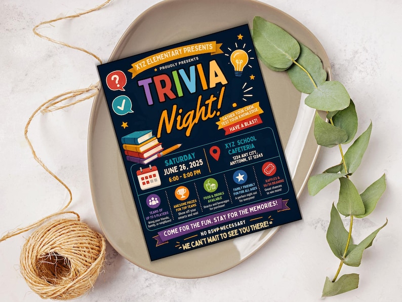 Trivia Night Flyer Template | Editable Trivia Night Poster | School ...
