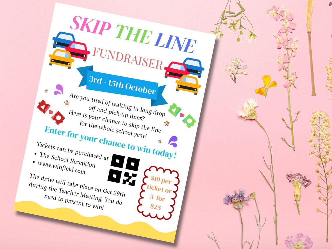 Skip the Line Fundraiser Flyer Template: Editable School PTO PTA ...