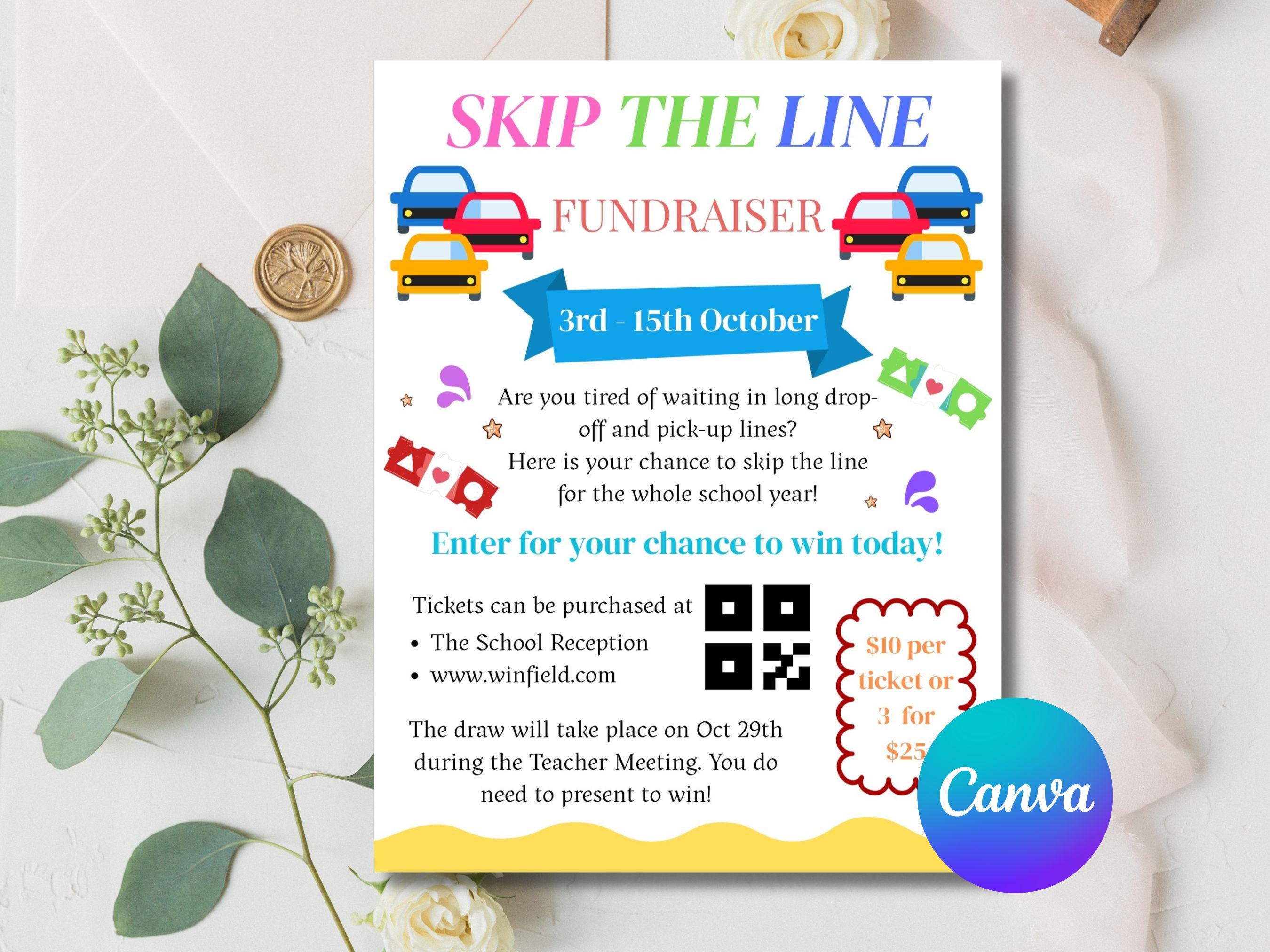 Skip the Line Fundraiser Flyer Template: Editable School PTO PTA ...
