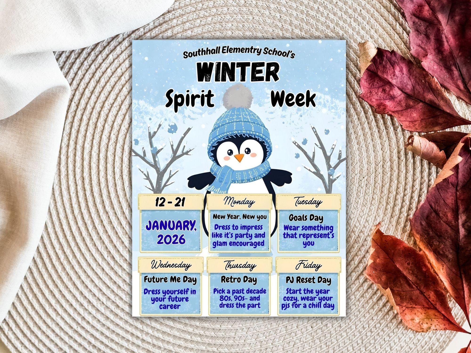 Editable Winter Spirit Week Flyer Template, School Spirit Schedule ...
