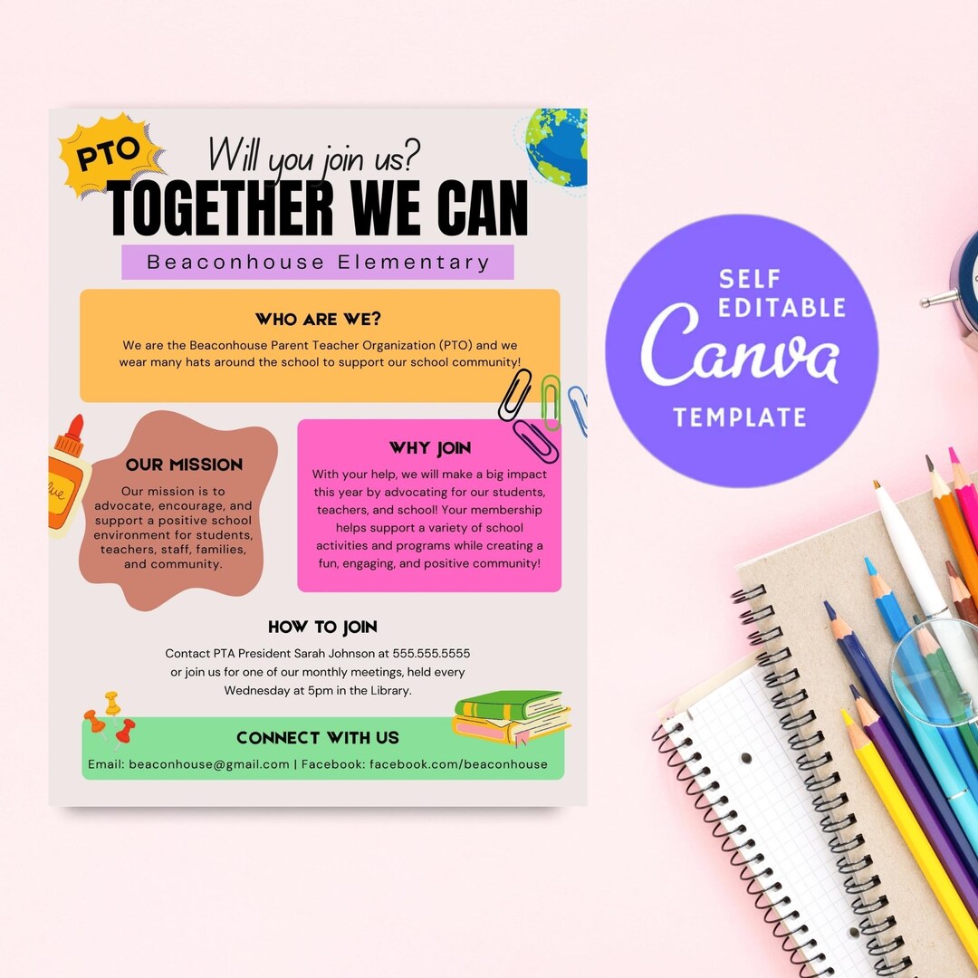 Editable PTA Flyer Template: Modern School Event Handout (canva PDF ...