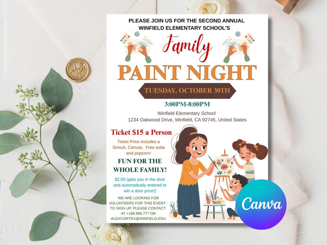 Family Paint Art Night Flyer | Printable Craft Festival Fundraiser ...