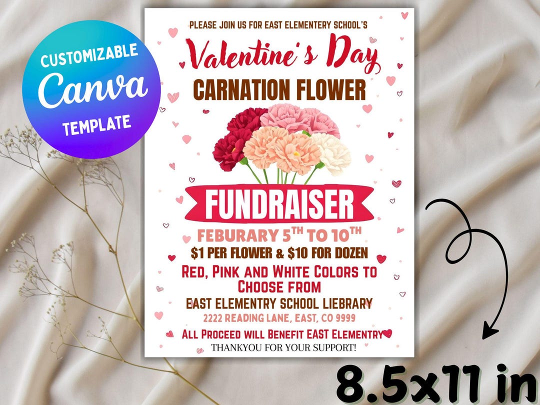EDITABLE Valentine's Day Carnation Flower Fundraiser Flyer Template 8 ...
