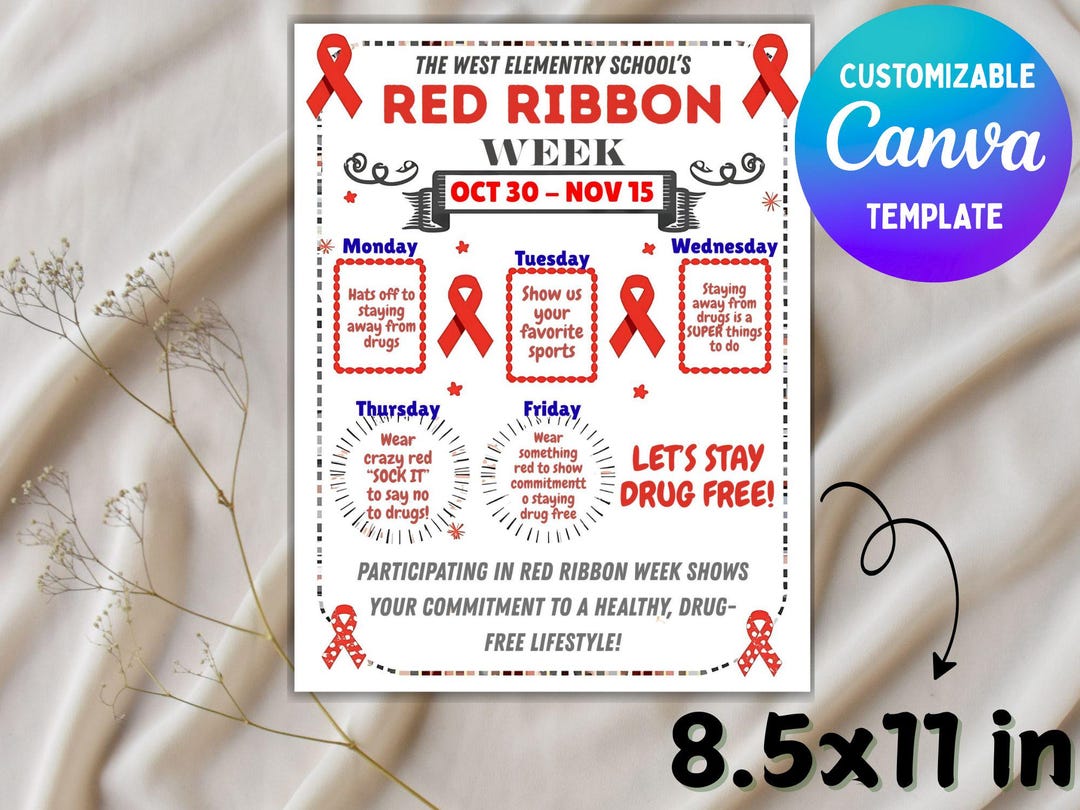 Editable Red Ribbon Week Planner: School Event Schedule (canva Template ...