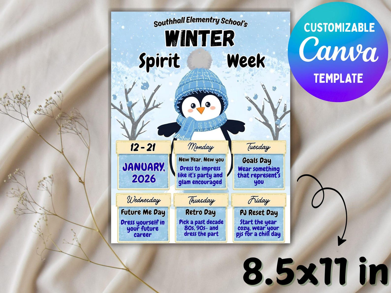 Editable Winter Spirit Week Flyer Template, School Spirit Schedule ...