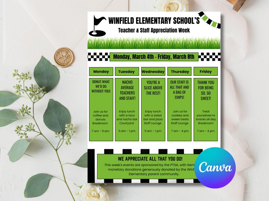Editable School Spirit Calendar Template: Teacher Appreciation ...