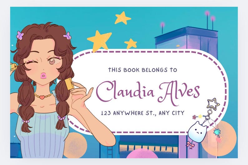 Cute Anime Girl Sticker Layout for Personalized Notebook Labels - Etsy