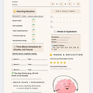 Adhd-friendly Daily Planner – Printable and Editable PDF | Time ...