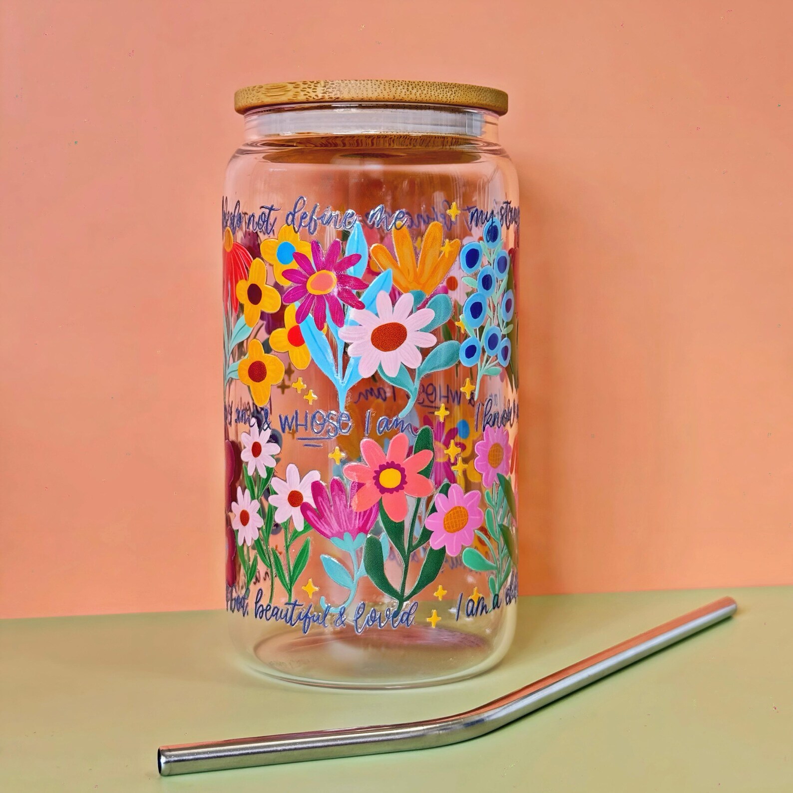 Aesthetic Glass Iced Coffee Cup With Bamboo Lid & Straw - Etsy