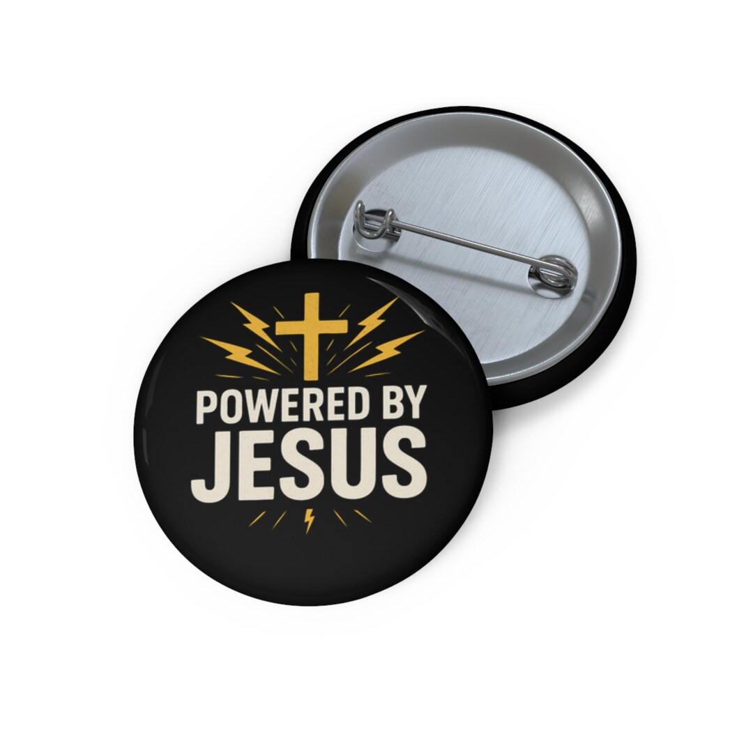 Powered by Jesus Pin Button Christian Faith Round Button Badge (cross ...