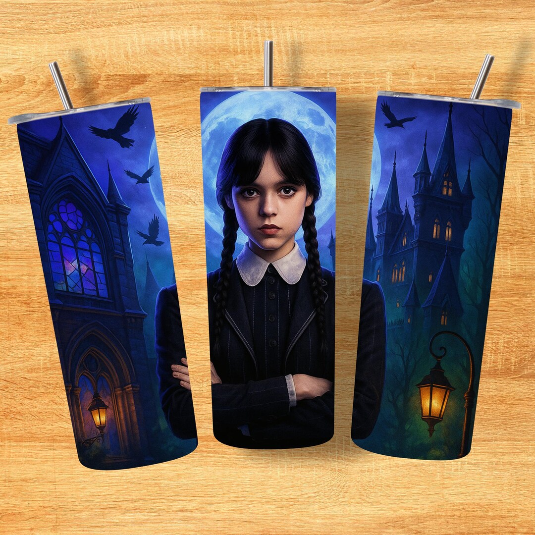 Wednesday Addams Tumbler Wrap PNG: Gothic Sublimation Design (digital ...