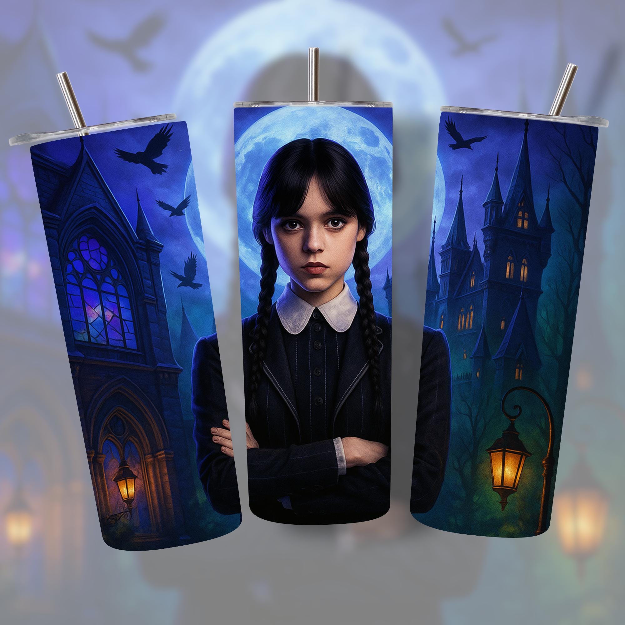 Wednesday Addams Tumbler Wrap PNG: Gothic Sublimation Design (digital ...