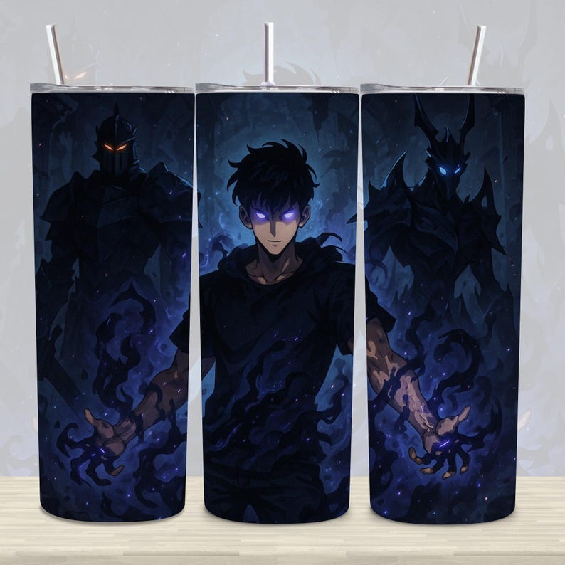 Solo Leveling 20oz Tumbler Wrap PNG | Jinwoo Anime Skinny Tumbler ...