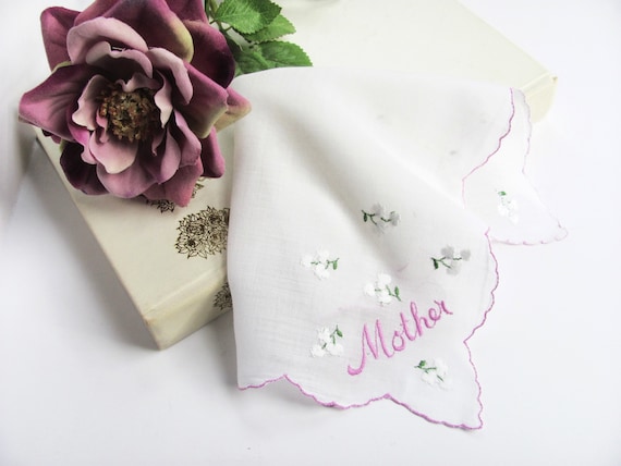 Handkerchief For Mother White With Pink Embroidery Sc… - Gem